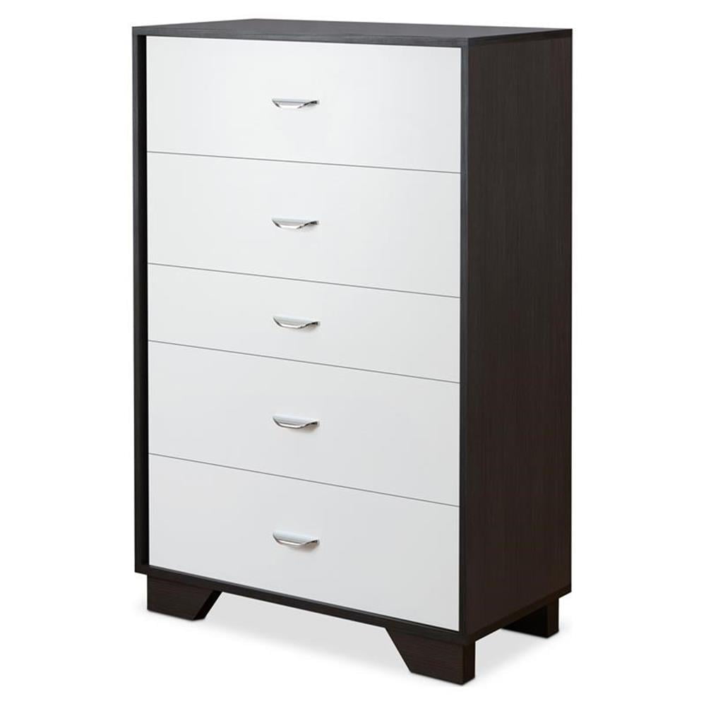Pemberly Row Wood Rectangular Chest with 5 Storage Drawers in White and ...