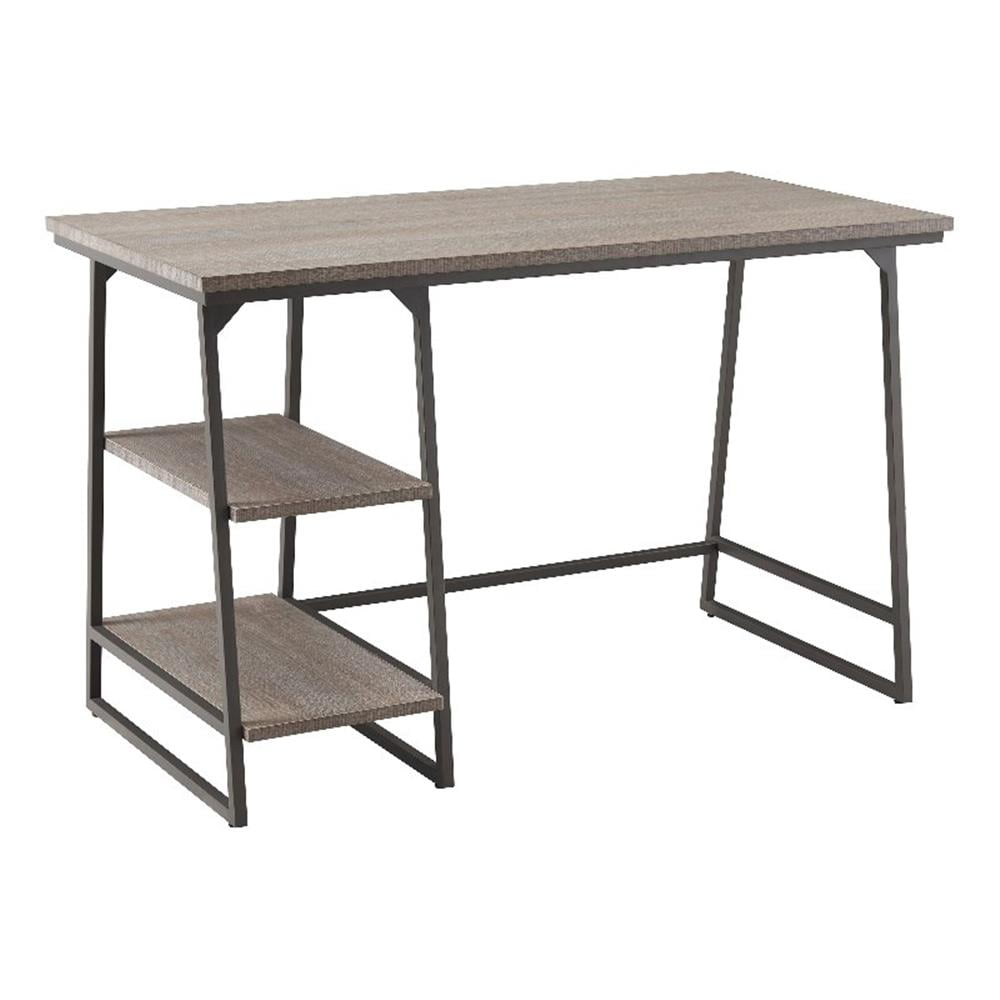 Pemberly Row Wood Reversible Stepped Tier Shelf Desk in Oak/Gunmetal ...