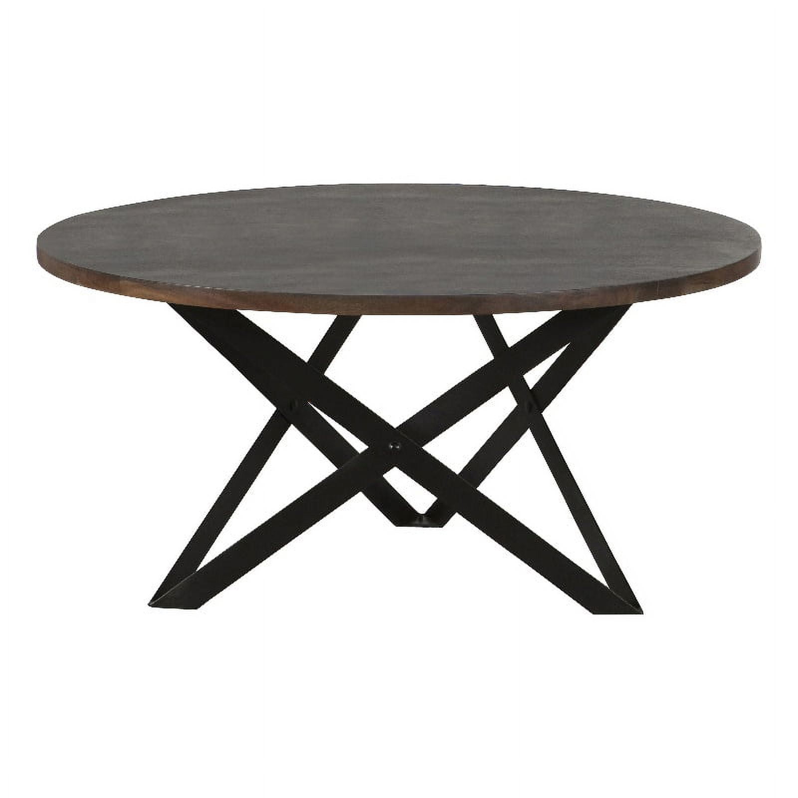 Pemberly Row Wood Round Coffee Table with Intersecting Triangles Base ...