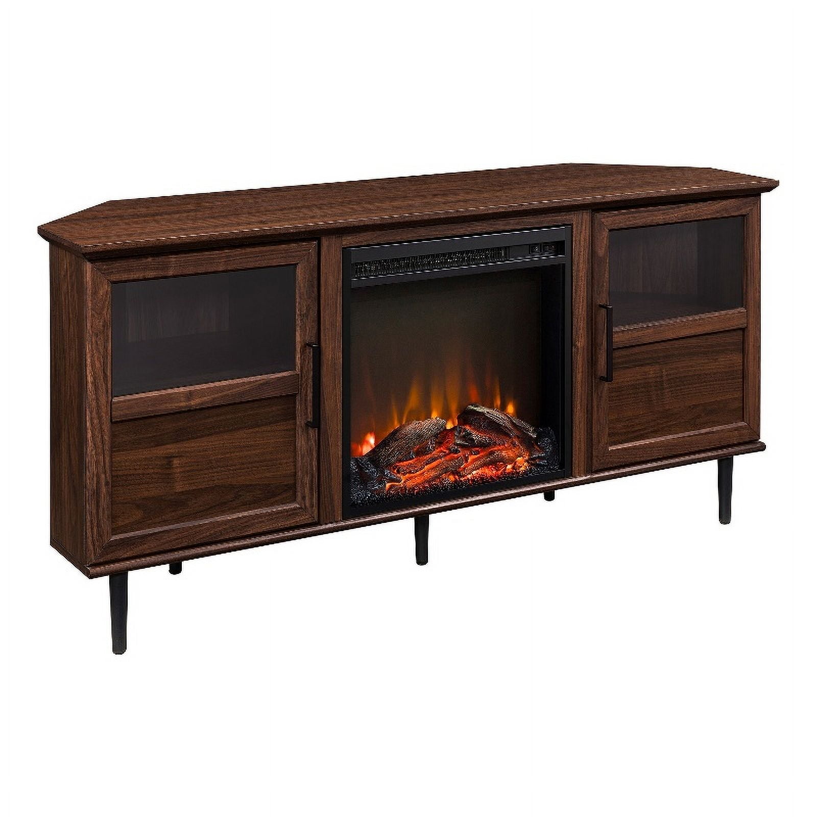 Pemberly Row Wood Split-Panel Door Corner Fireplace Console - Walnut ...