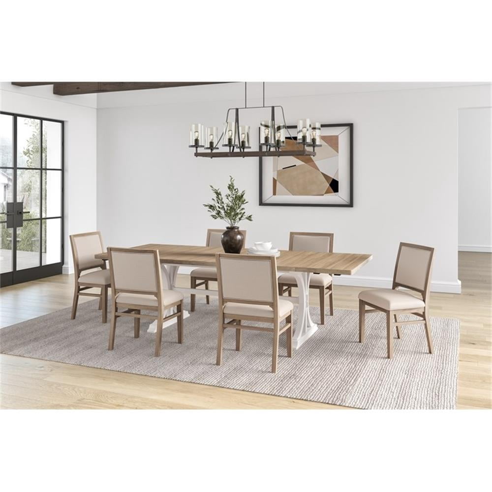 Pemberly Row Wood Trestle Base Kitchen Dining Table and Six Chairs in ...