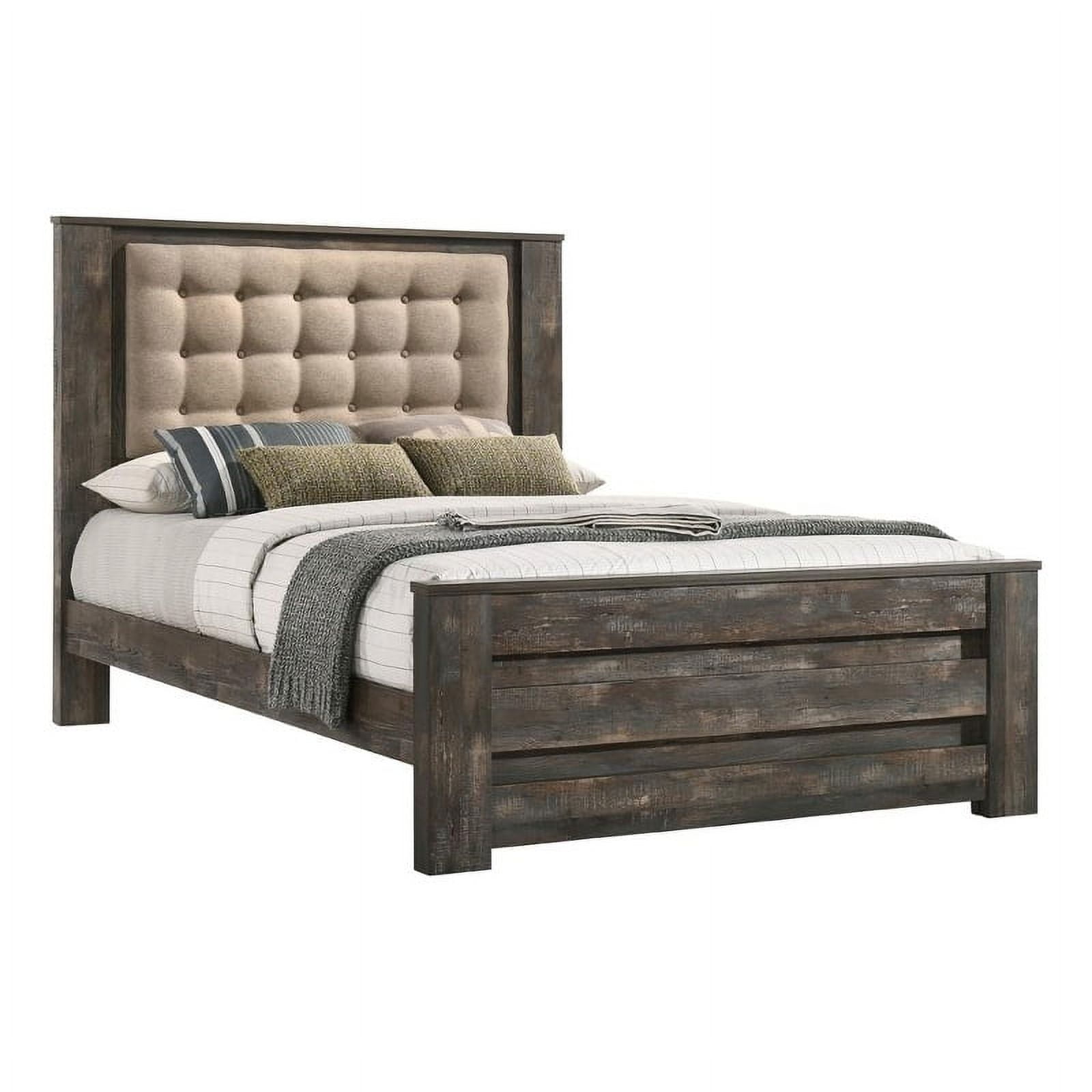 Pemberly Row Wood Tufted Headboard Queen Bed Latte and Weathered Dark ...