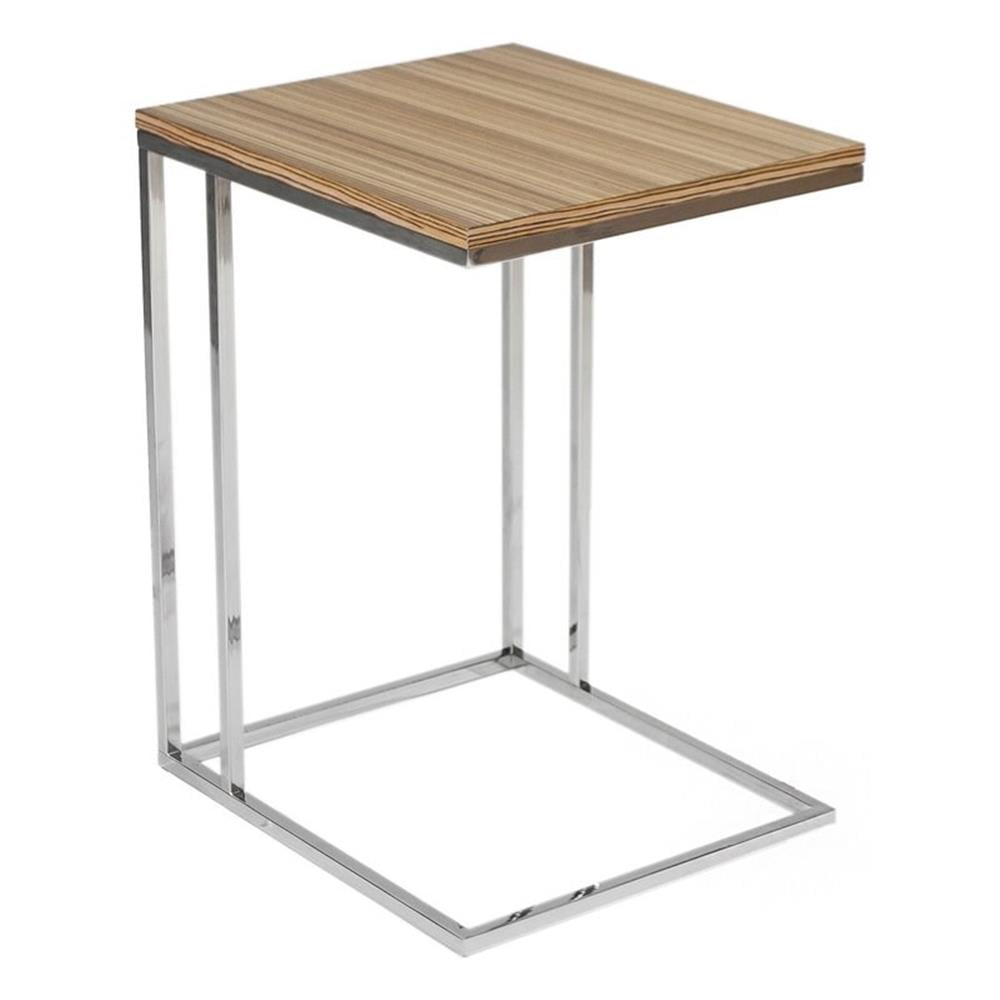 Pemberly Row Wood Veneer & High Polished Steel Tray Table in Zebrano ...