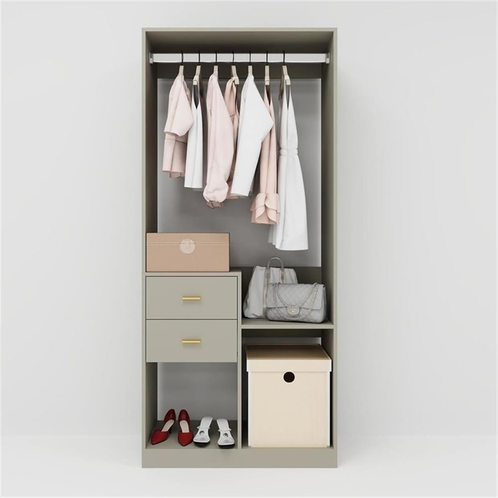 Pemberly Row Wood Wardrobe Closet Organizer System with 2 Drawers in ...