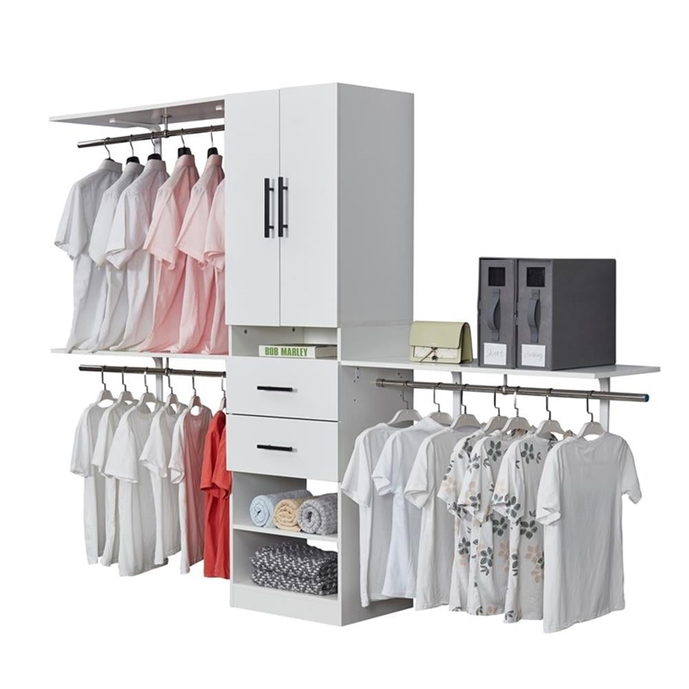 Pemberly Row Wood White Closet Organizer System with 3 Shelf Towers & 2 ...