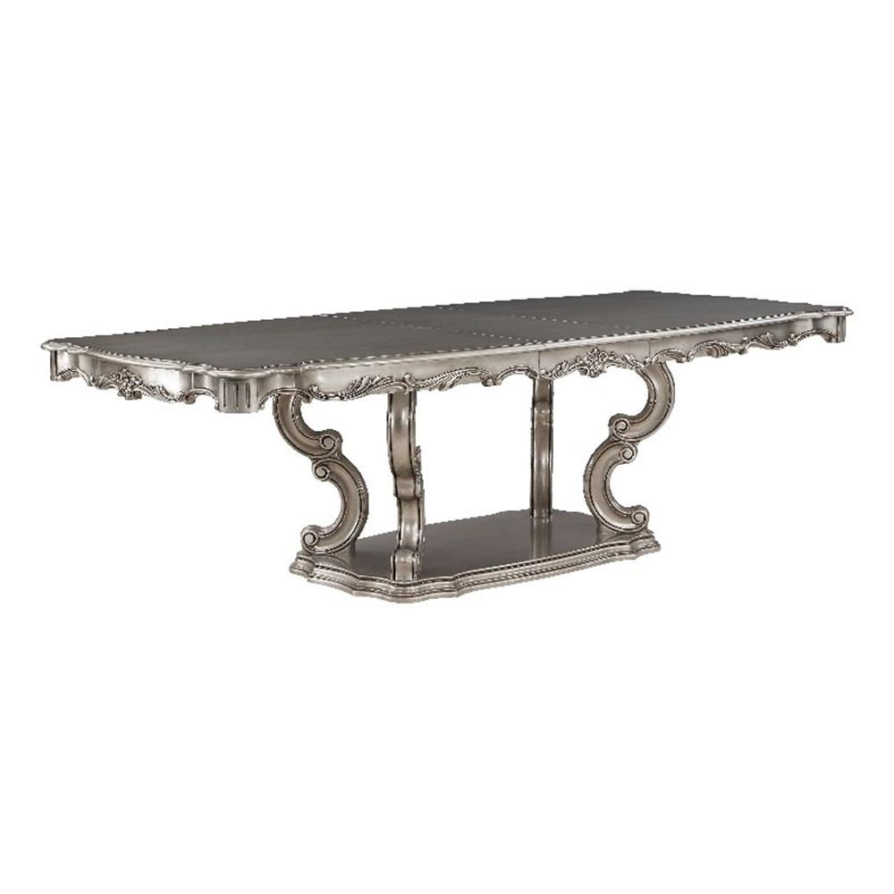 Pemberly Row Wooden Dining Table with Pedestal in Antique Platinum ...