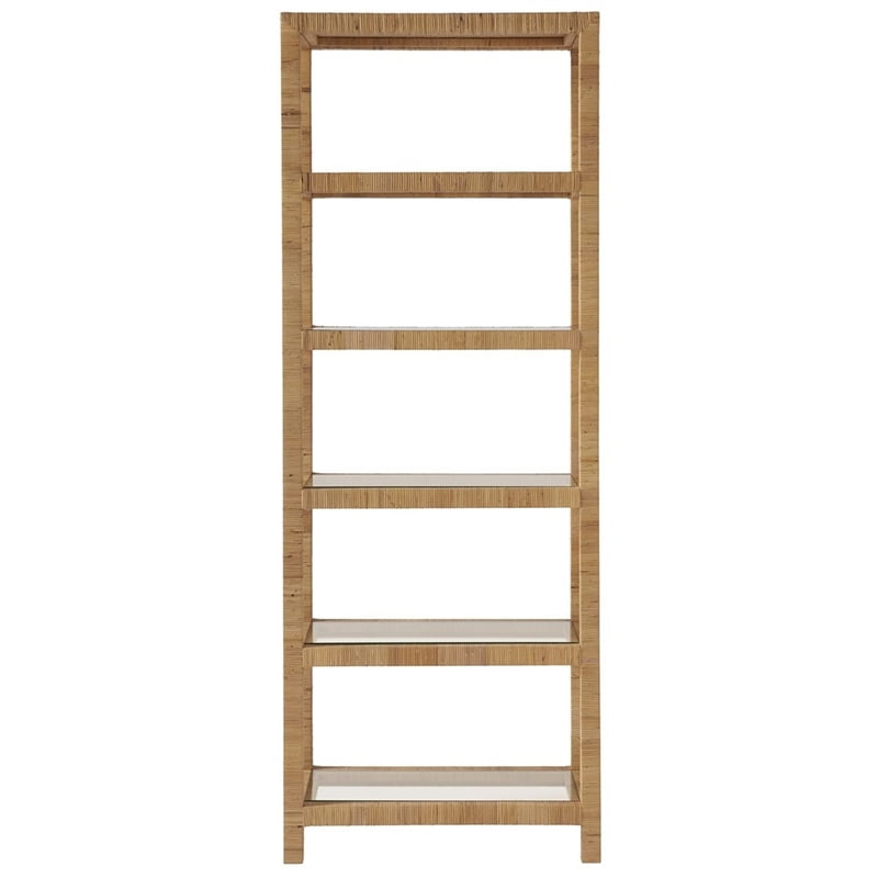 Pemberly Row Woven Brown Rattan 5 Shelf Bookcases with Glass Shelves ...