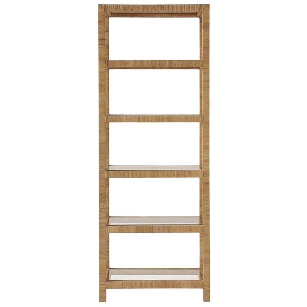 Pemberly Row Woven Brown Rattan 5 Shelf Bookcases with Glass Shelves ...