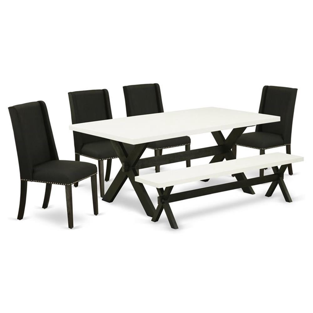 Pemberly Row X-Style 6-piece Wood Dining Table Set in Black/Linen White ...