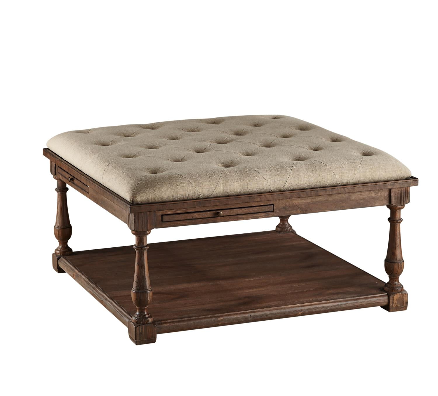 Pemberton Solid Wood Upholstered Ottoman Cocktail Table with Padded ...