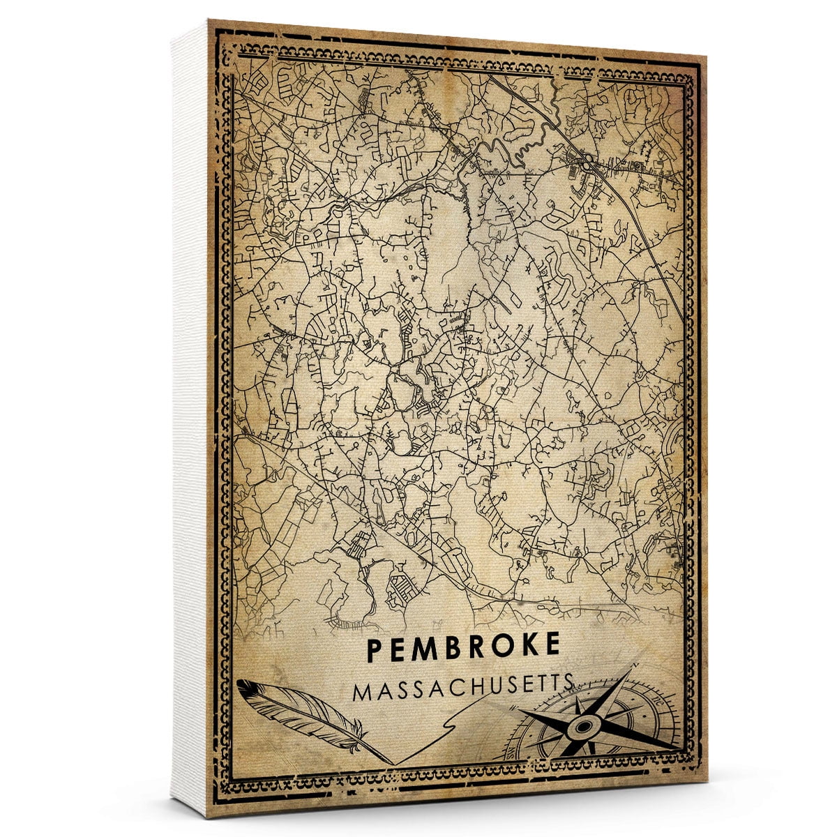 Pembroke Vintage Map Prints Canvas, Massachusetts Map Art Canvas ...