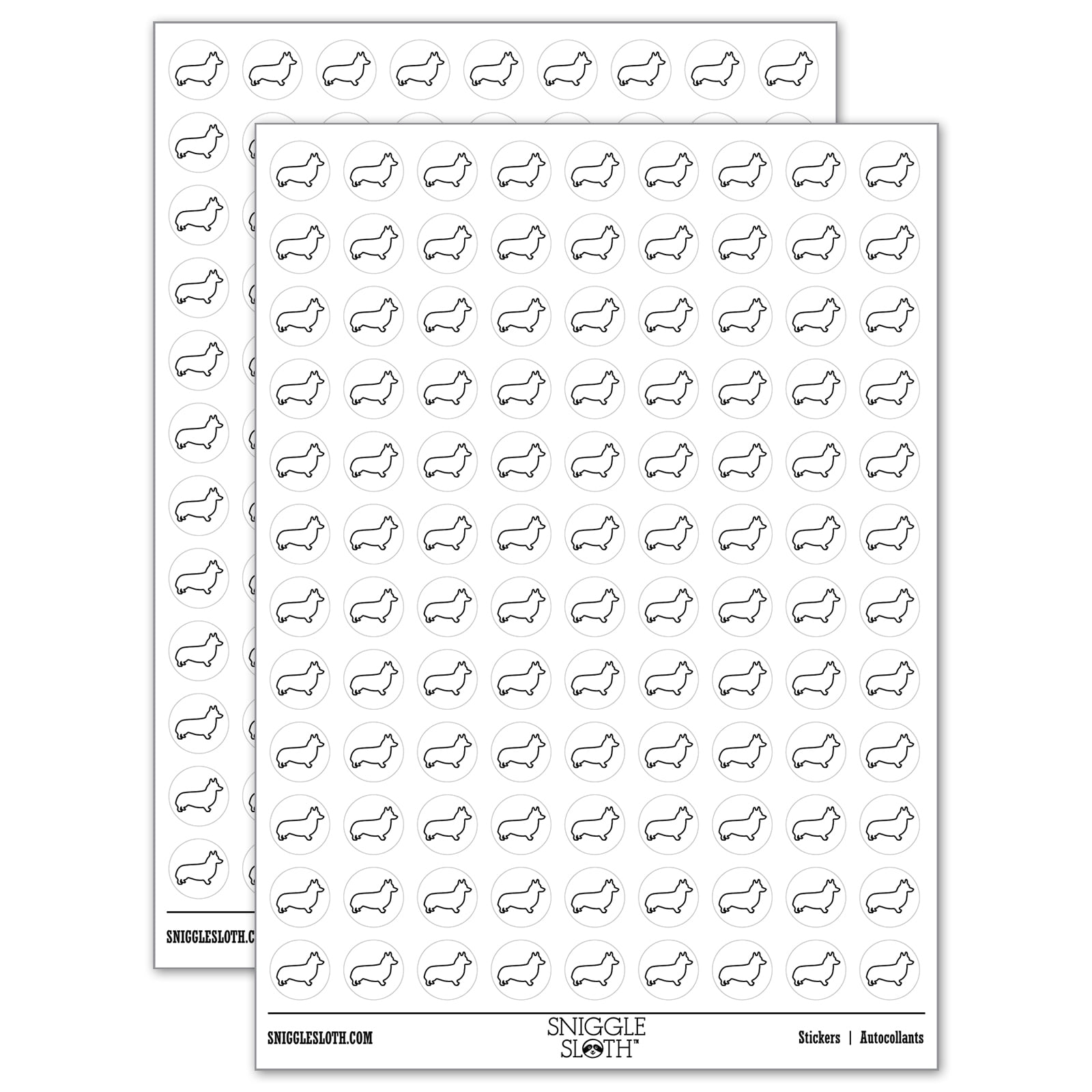Pembroke Welsh Corgi Dog Outline 200+ Round Stickers - White - Matte ...