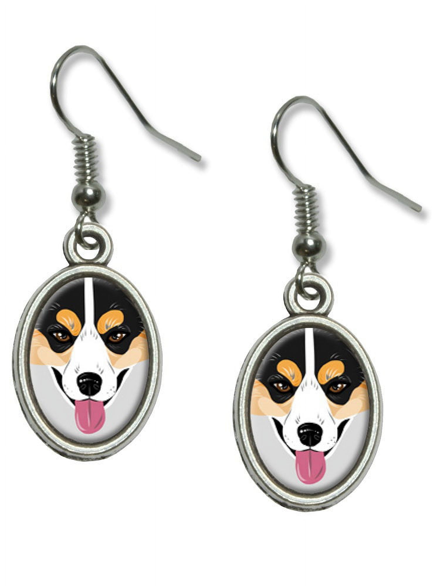 Pembroke Welsh Corgi - Tri Color Dog Pet Dangling Drop Oval Earrings ...