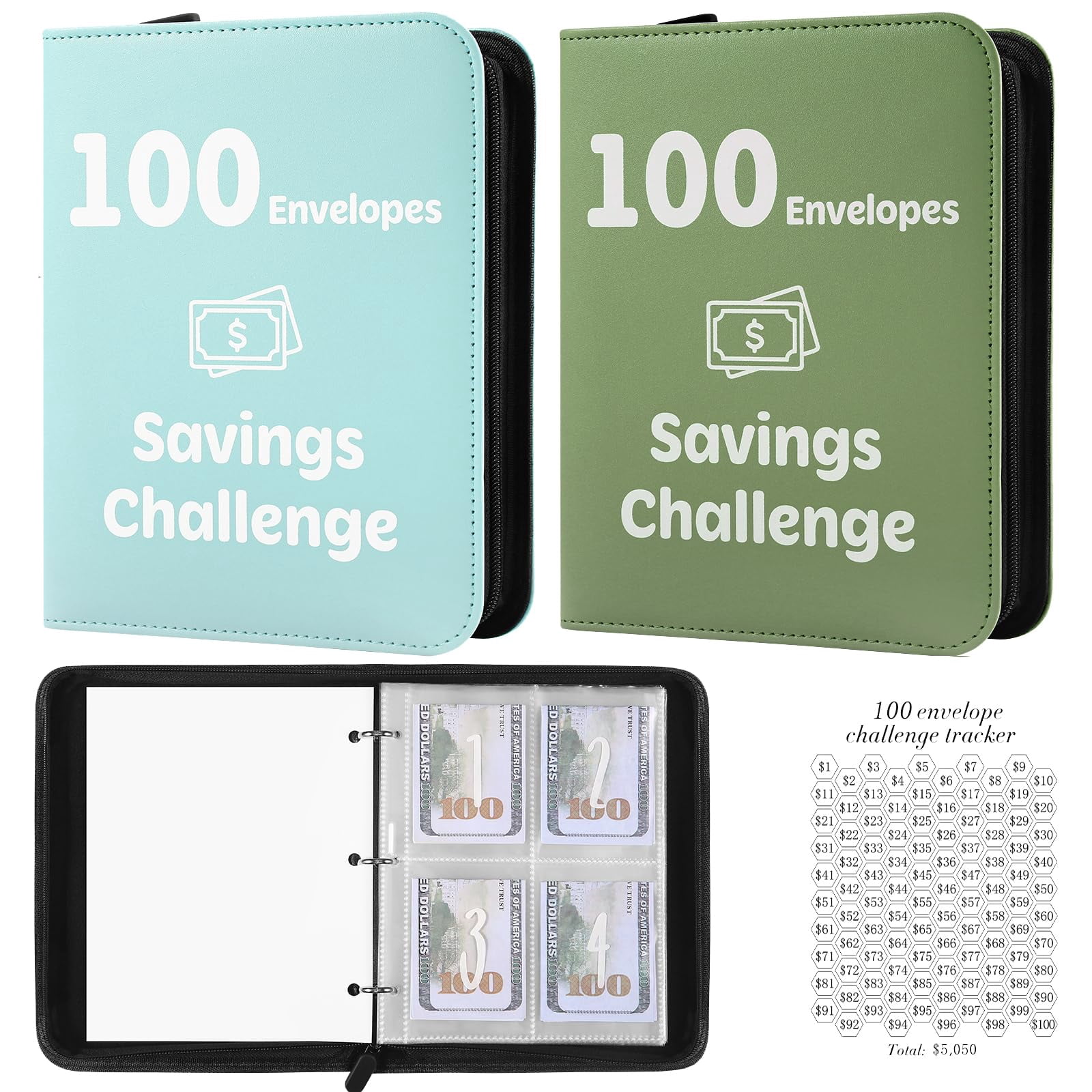 Pemocyny 100 Envelopes Money Saving Challenge Binder with Laminated ...
