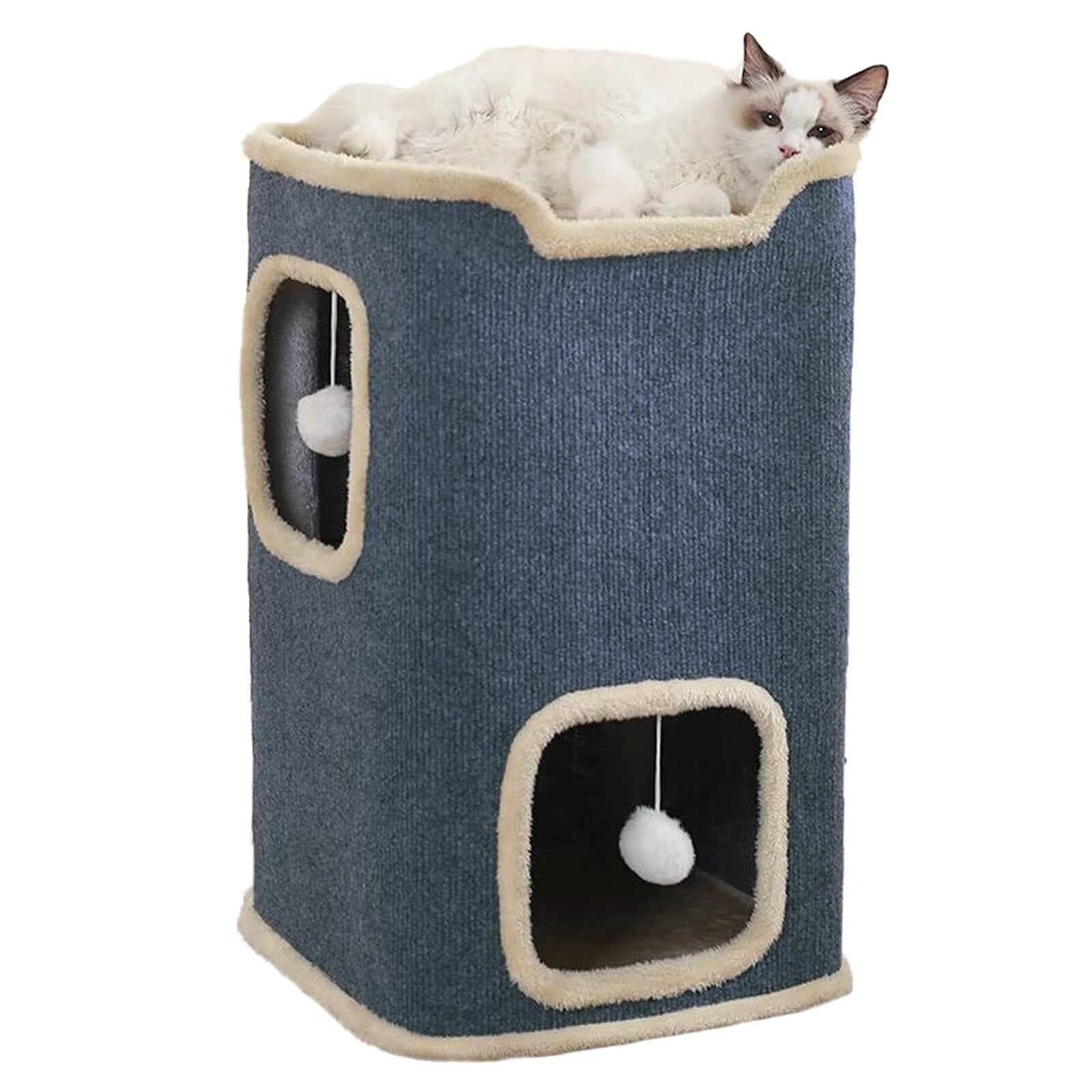 Pempet Two Tier Cat House For Indoor Cat Cave Multi-Level Foldable ...