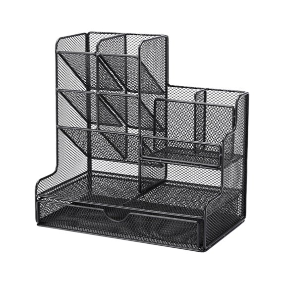 Pen Cup with 11 Compartments and Sliding Drawer for Pen Staplers Notes ...
