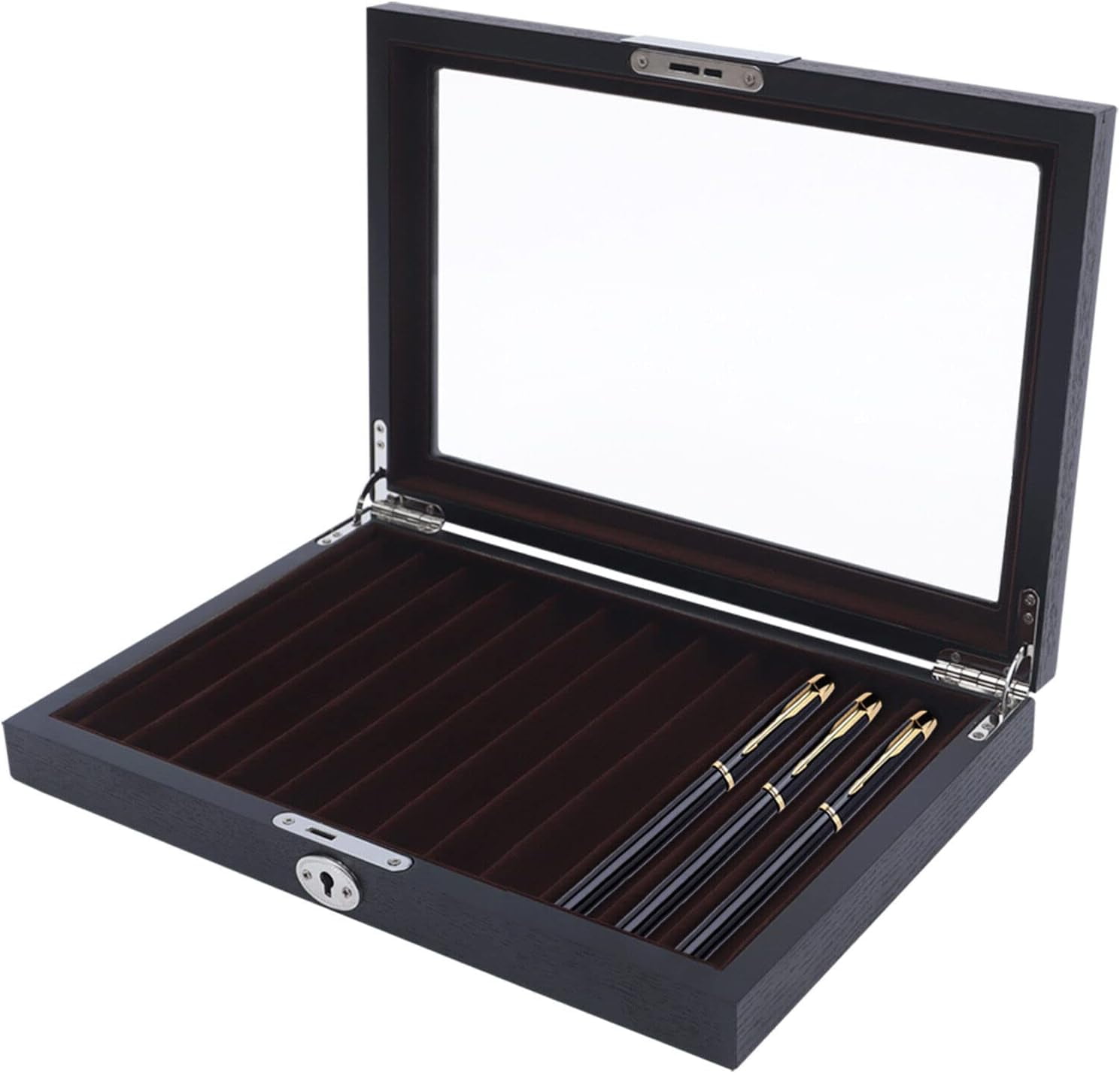 Pen Display Box, 12 Pens Wooden Black Display Box 1-Layer Ball-pen ...