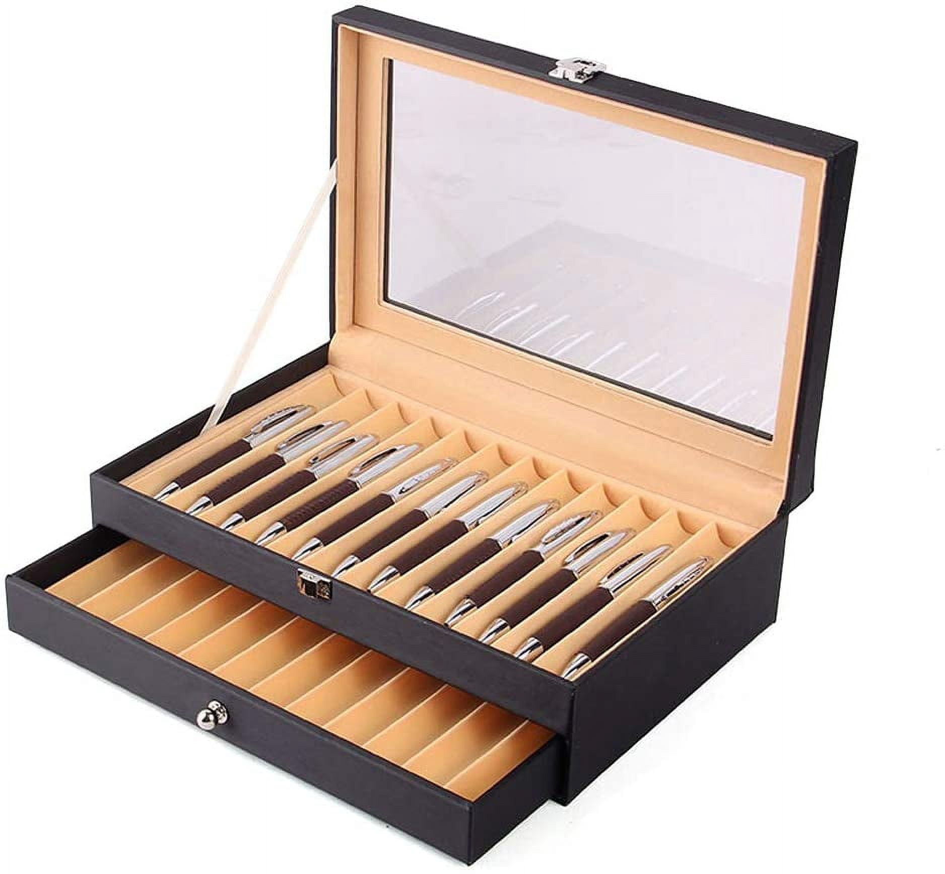 Pen Display Box Leather Flannel Pen Organizer Box,Glass Pen Display ...