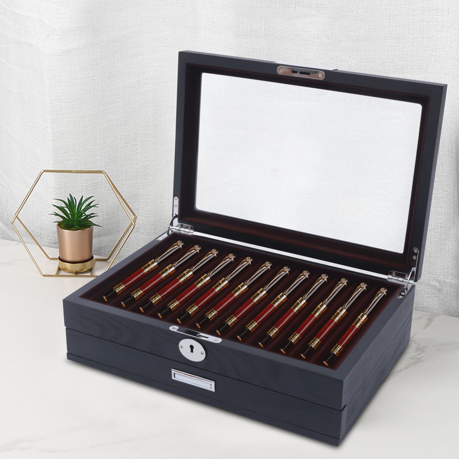 Pen Display Box with Velvet, Lining Acrylic Skylight and Hardware ...