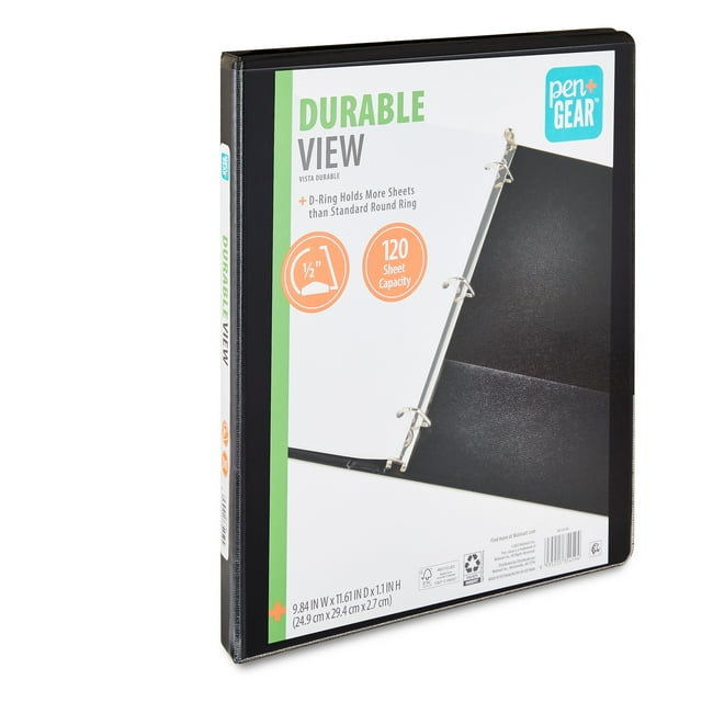 Pen+Gear 1/2 inch Durable View Binder, 3 D-Rings, Black - Walmart.com