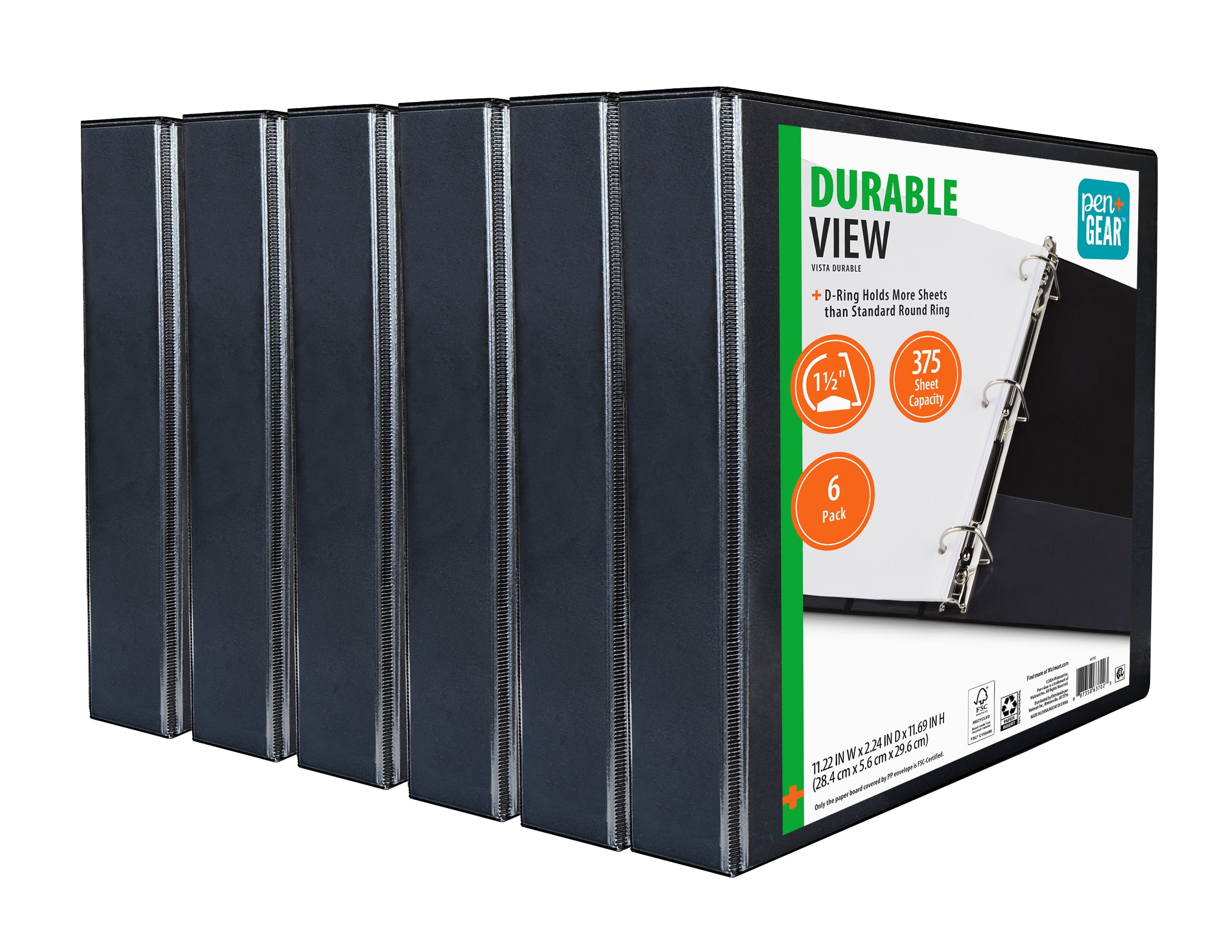 Pen+Gear Durable 1.5-inch D-Ring View Binder, Black, 6 Pack, Holds 375 ...