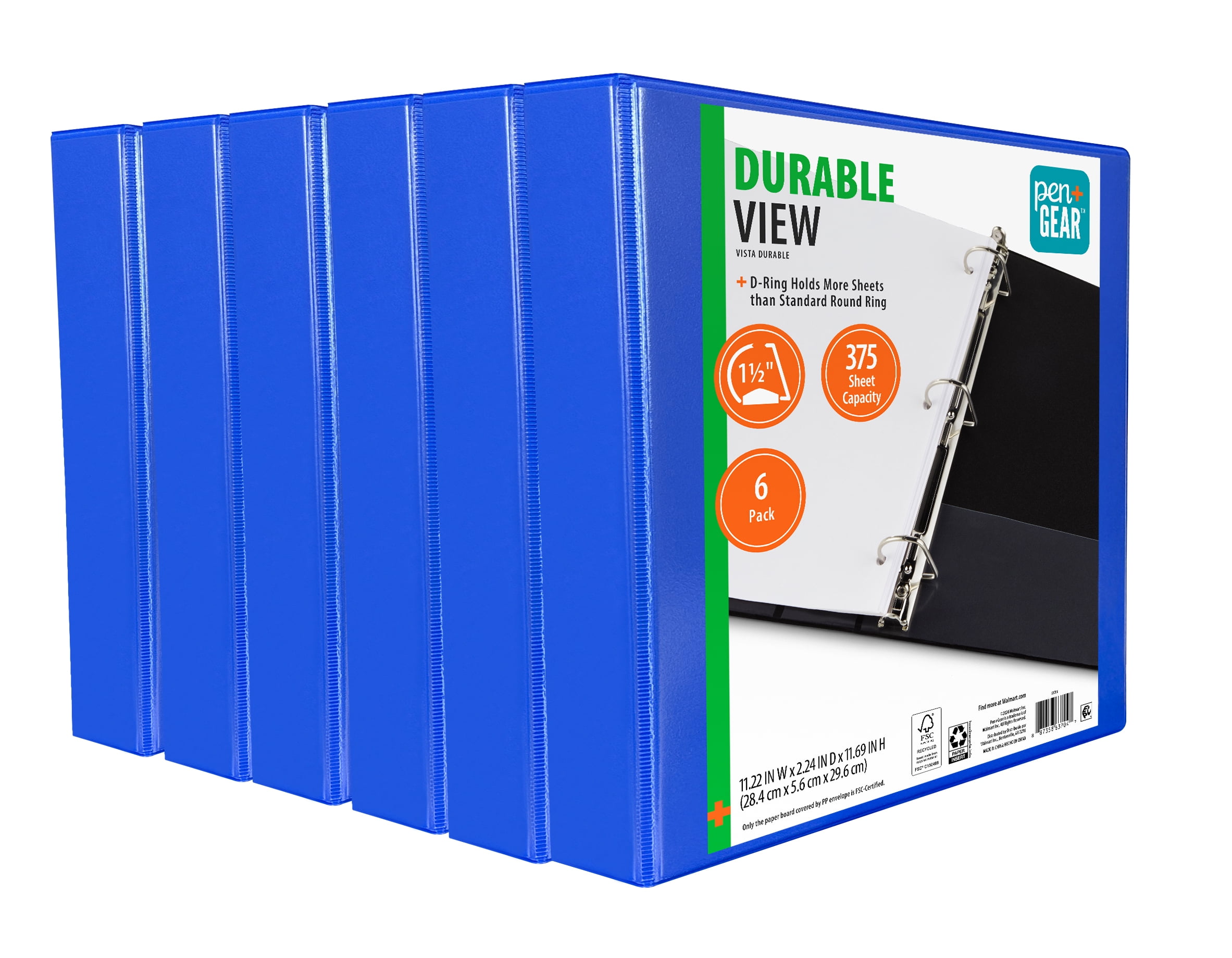 Pen+Gear 1.5-Inch Durable Blue Binder 6 Pack with 3-Ring, 375 Sheet ...