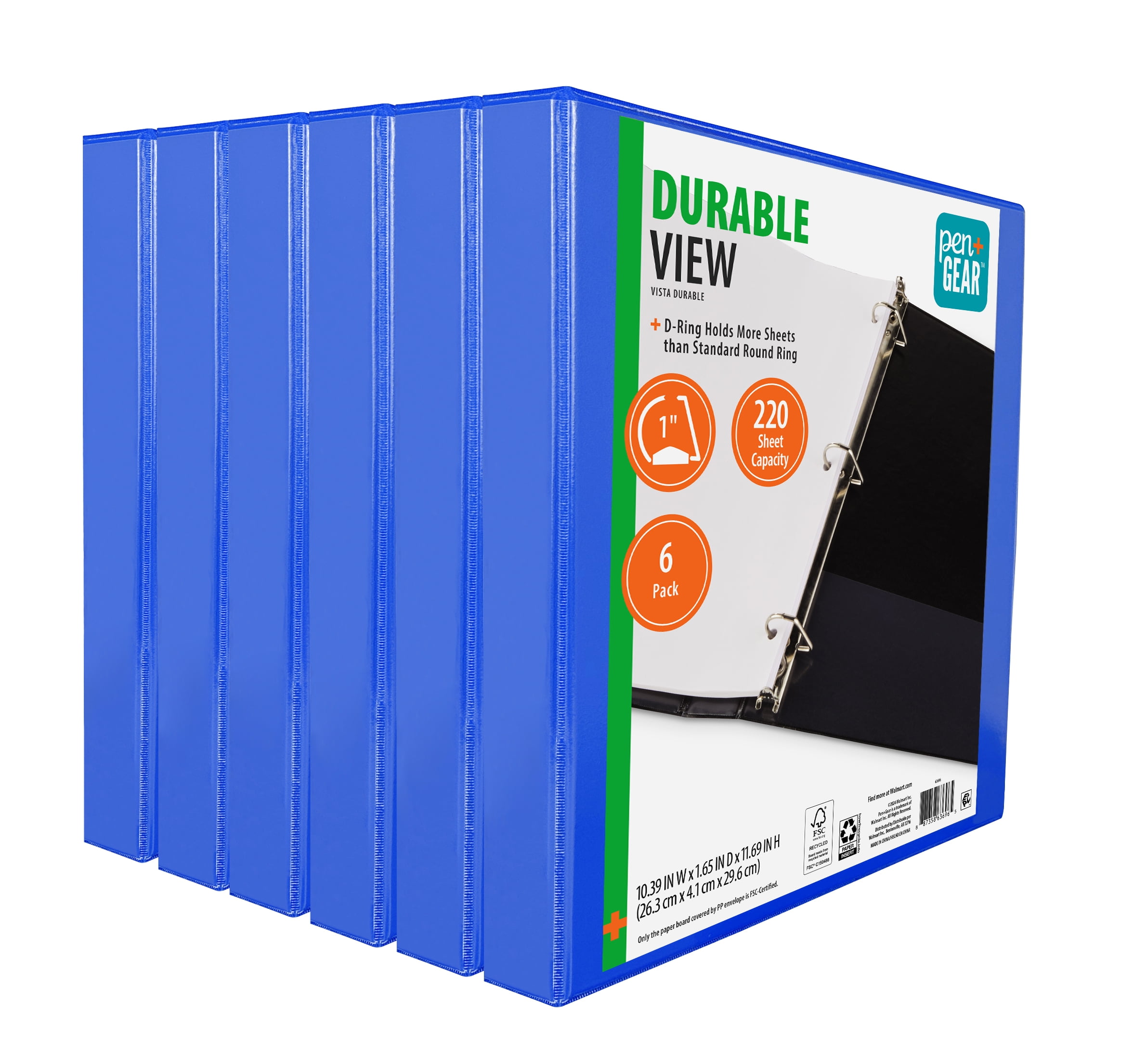 Pen+Gear Durable Blue 1 Inch 3-Ring Binder, 220 Sheet Capacity, 6 Pack ...