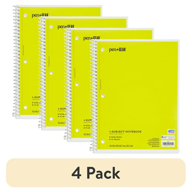 (4 pack) Pen+Gear 1-Subject Notebook, Wide Ruled, 70 Pages, Yellow ...