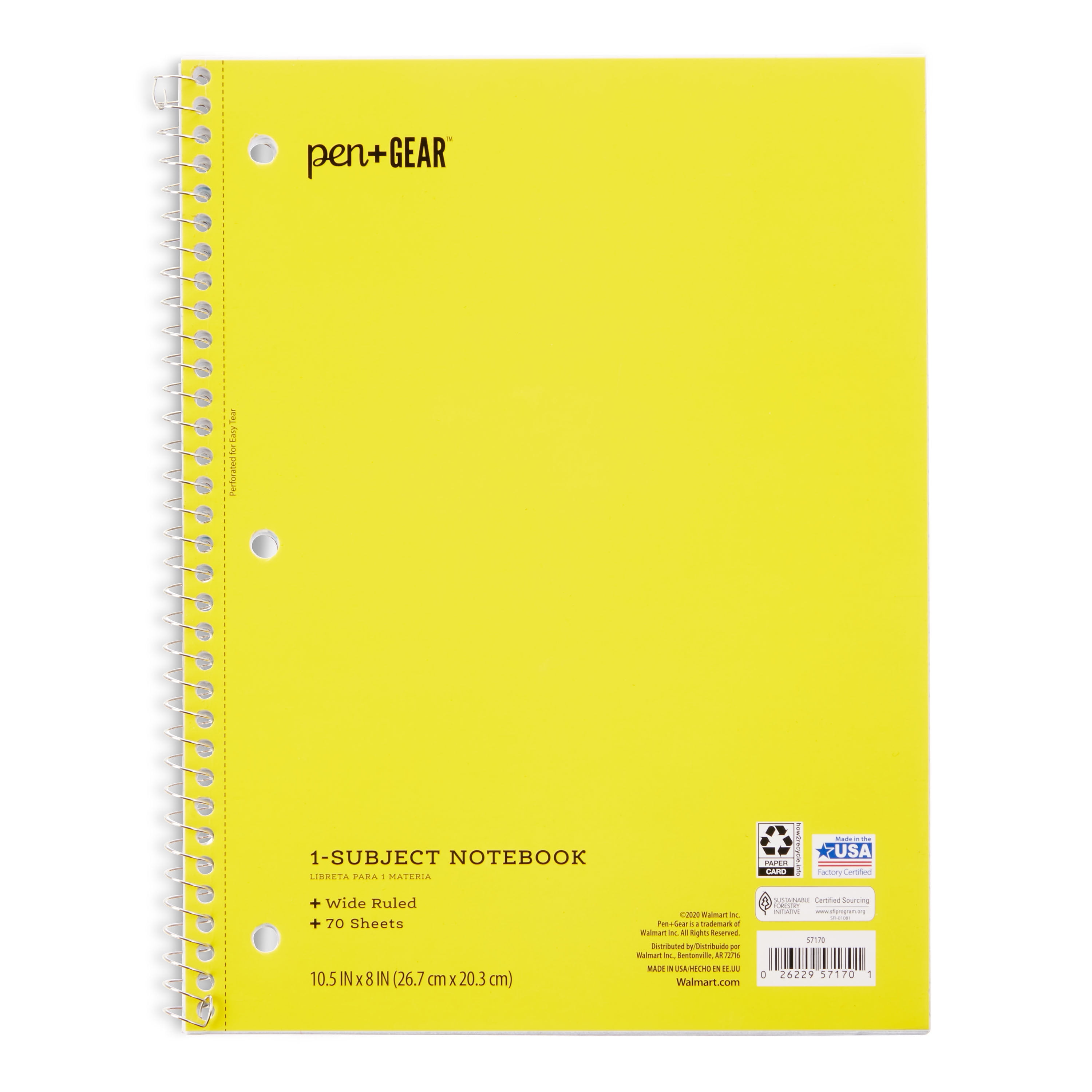 Pen+Gear 1-Subject Notebook, Wide Ruled, 70 Pages, Yellow - Walmart ...