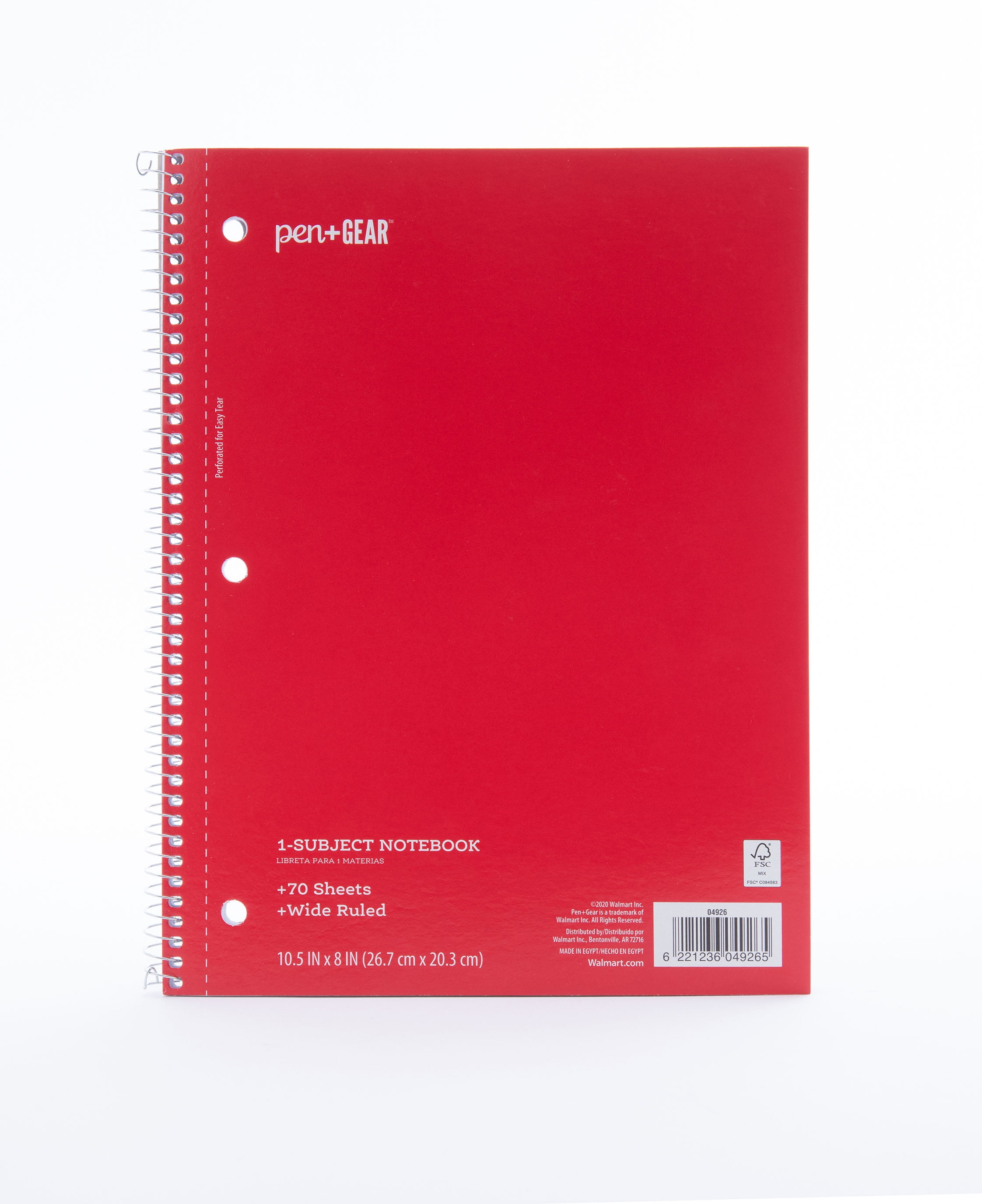 Pen + Gear 1-Subject Notebook, Wide Ruled, Red, 70 Sheets - Walmart.com