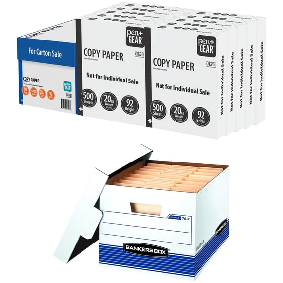 Pen+Gear 10 Ream Case Copy Paper and 30 Pack Bankers Box Bundle ...