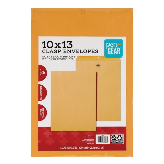 Pen+Gear 10" x 13" Kraft Clasp Envelopes, 6-Pack (73867) - Walmart.com