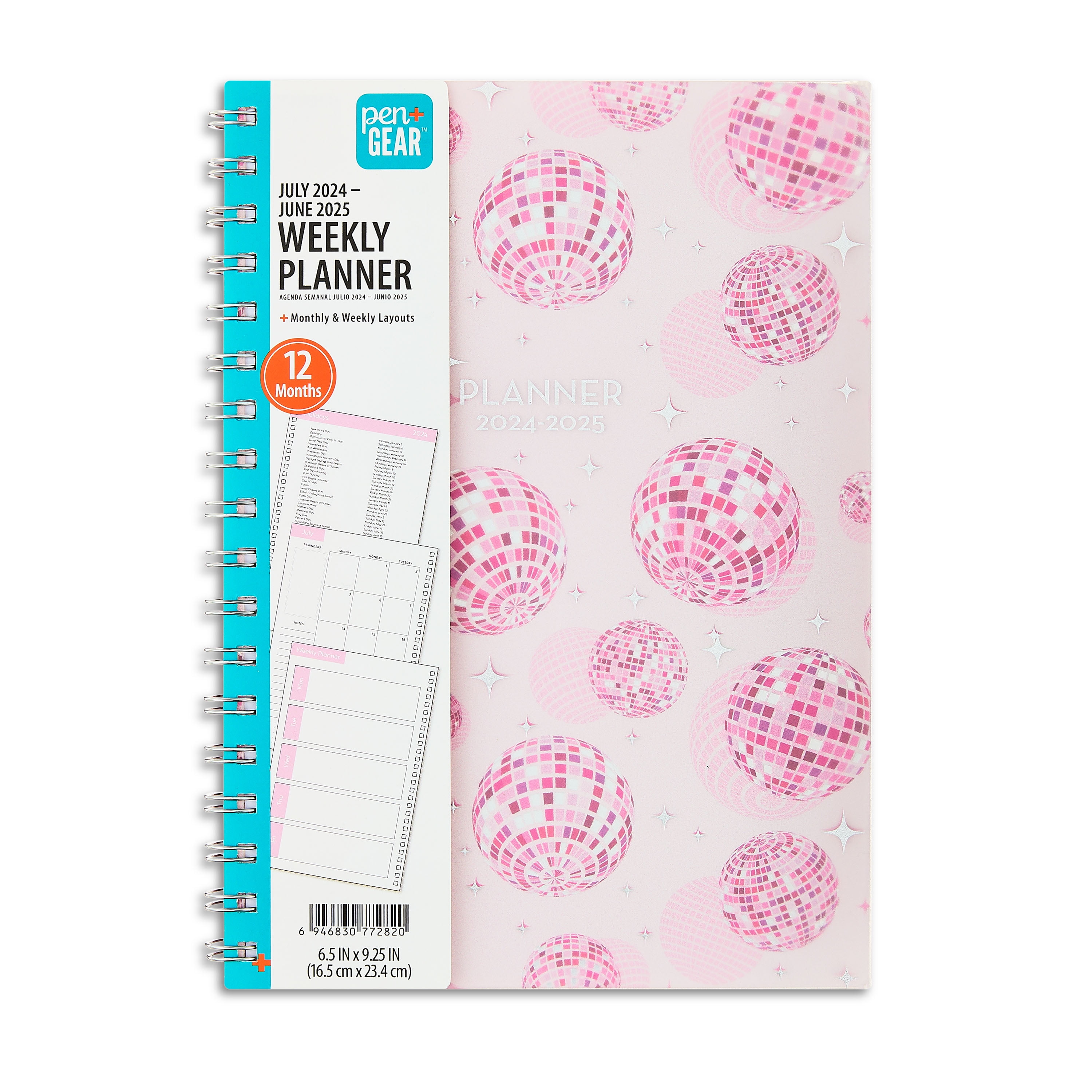 Pen+Gear 12-Month Weekly Planner, Pink Disco Balls, 6.5" x 9.25", July ...