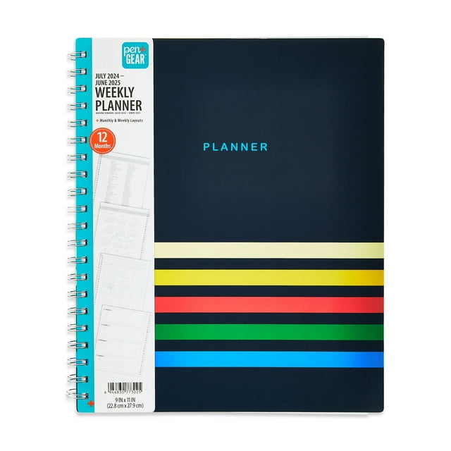 Pen+Gear 12-Month Weekly Planner, Retro Stripes, 9" x 11", July 2024 ...