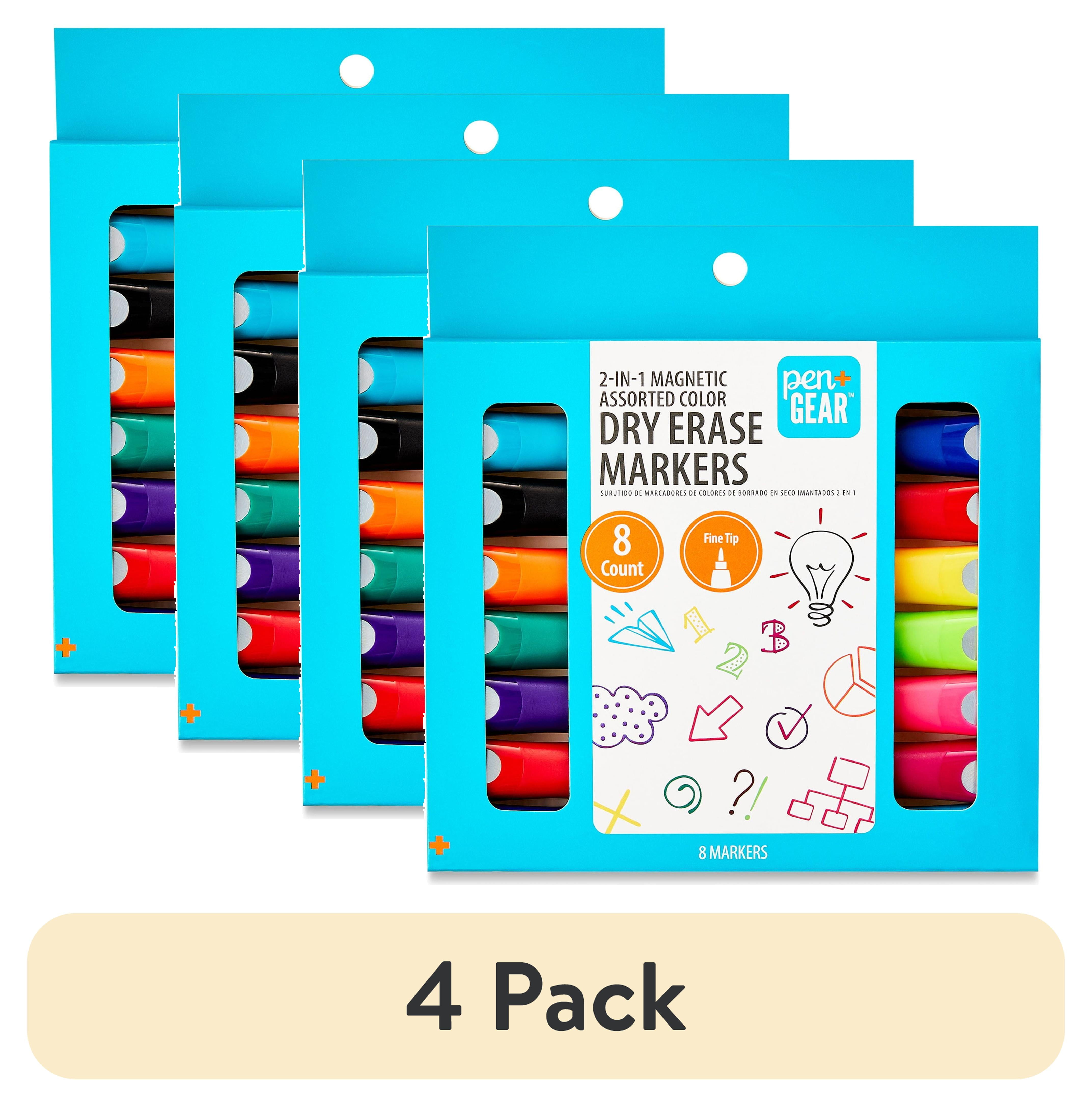 (4 pack) Pen+Gear 2-in-1 Magnetic Dry Erase Markers, Assorted Ink ...