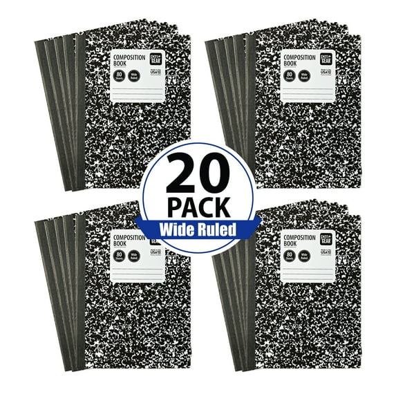 Pen+Gear 20 pack, Wide-Ruled Marble Composition Book, 9.75 x 7.5, 80 ...