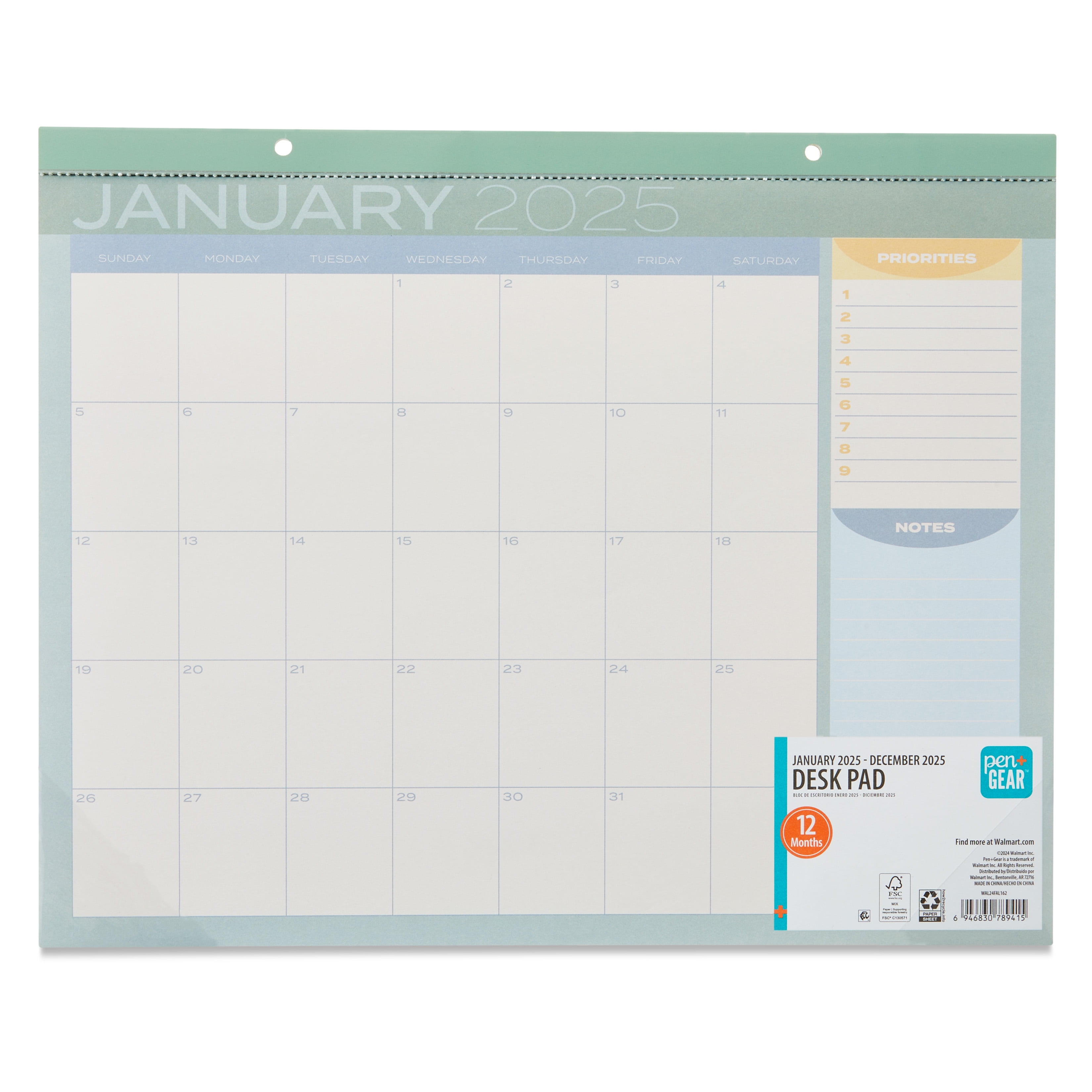 Pen+Gear January 2025-December 2025 Monthly Desk Pad, Sage Green, 15 in ...