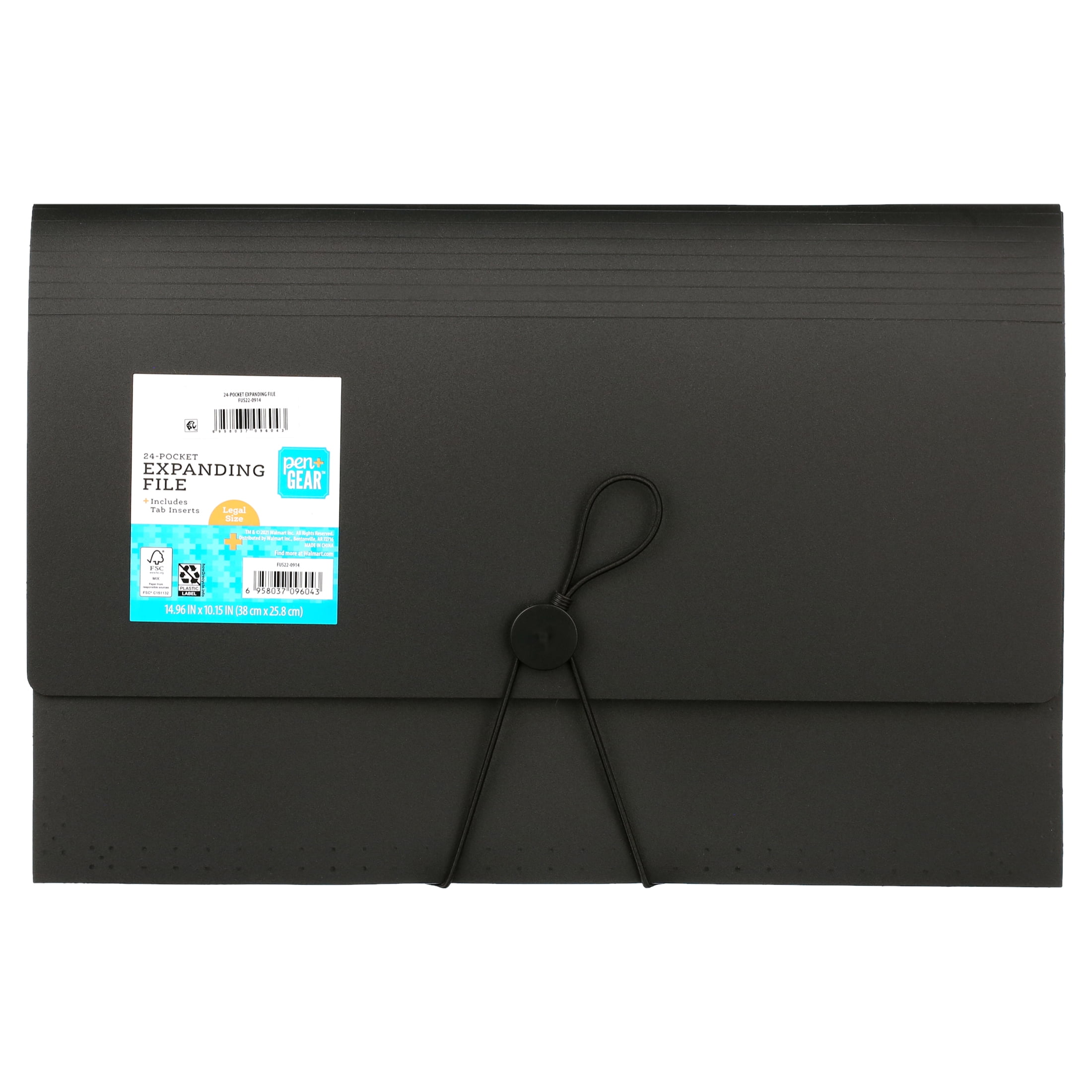 Pen+Gear 24-Pocket Poly Expanding File Organizer Black, 10.16 Inches ...