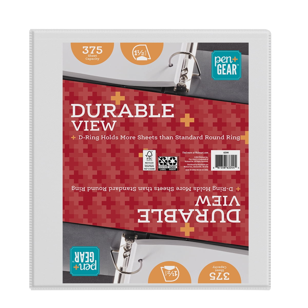 Pen+Gear 3-Ring Durable View Binder, 1.5" Slanted D-Rings, White ...