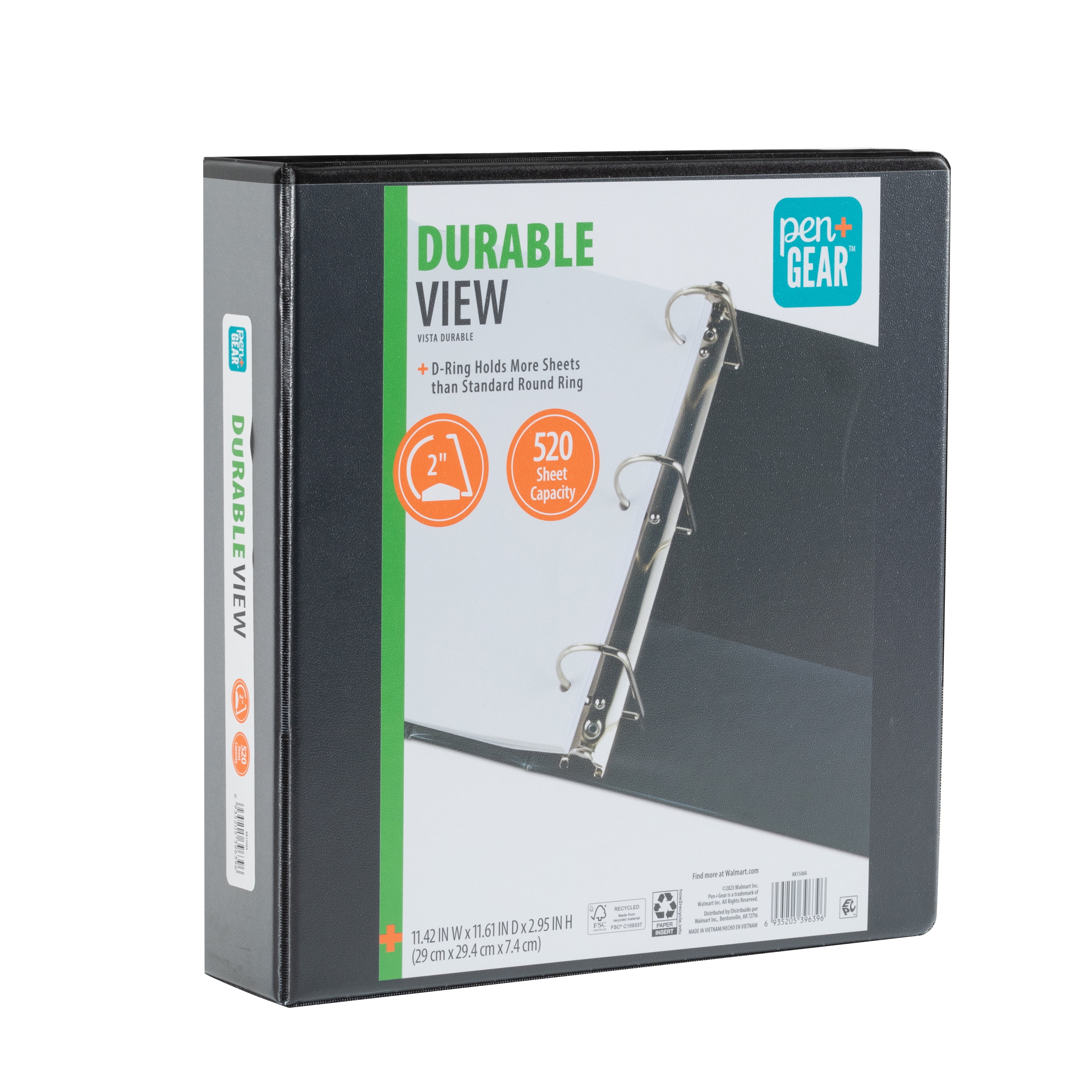 Brandclub - Pen+Gear 3-Ring Durable View Binder, 2" D-Rings, Black,1 Count