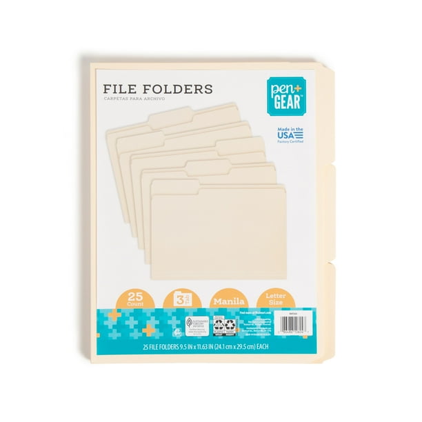 Pen+Gear 3-Tab Manila File Folders, 25 Count, Letter Size - Walmart.com