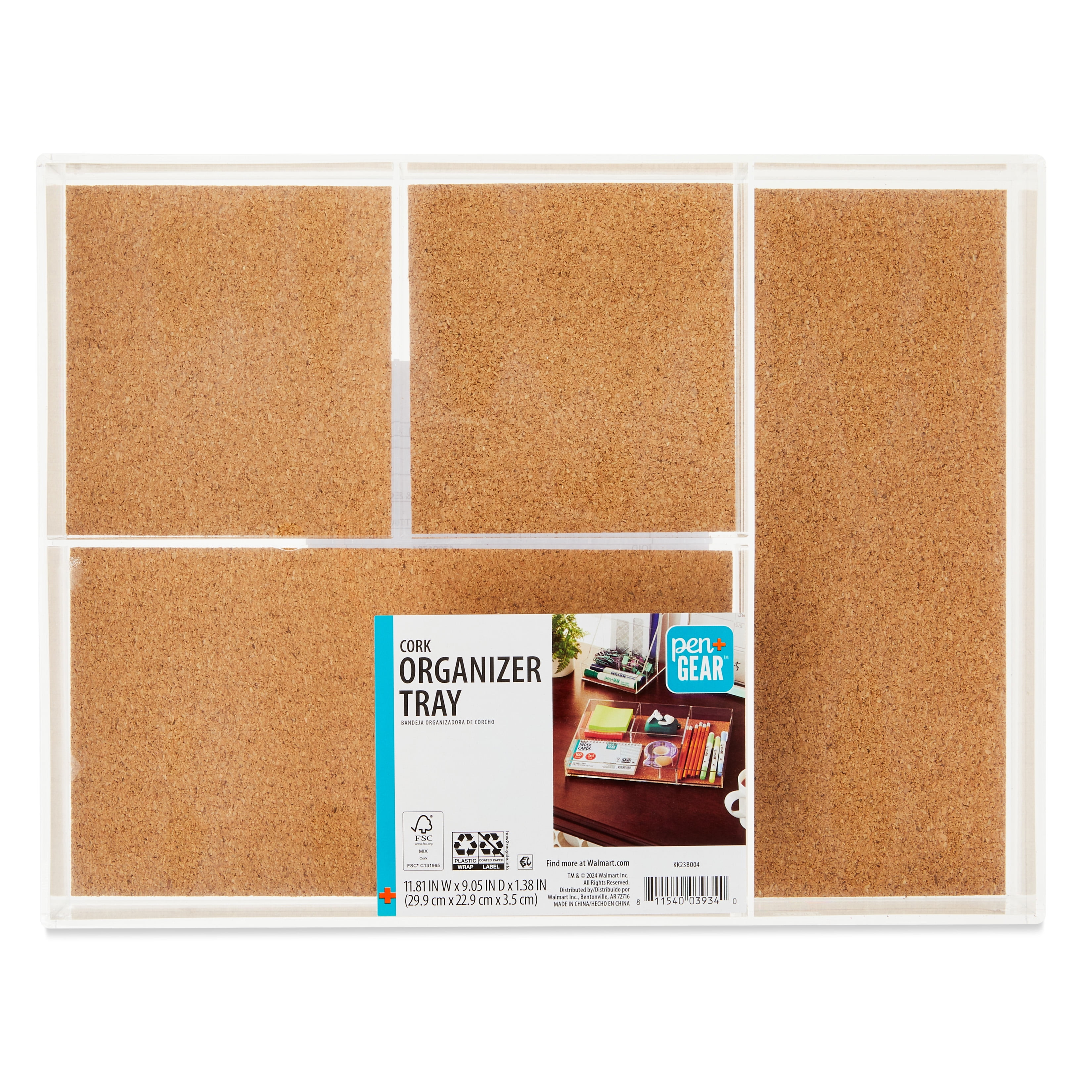 Pen+Gear 4 Grids Organization Tray with Cork Tile, Clear, 1 Pack ...