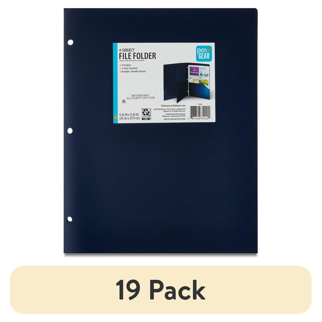 (19 pack) Pen+Gear 4 Subject Pocket Plastic File Folder, 3-Hole Punched ...