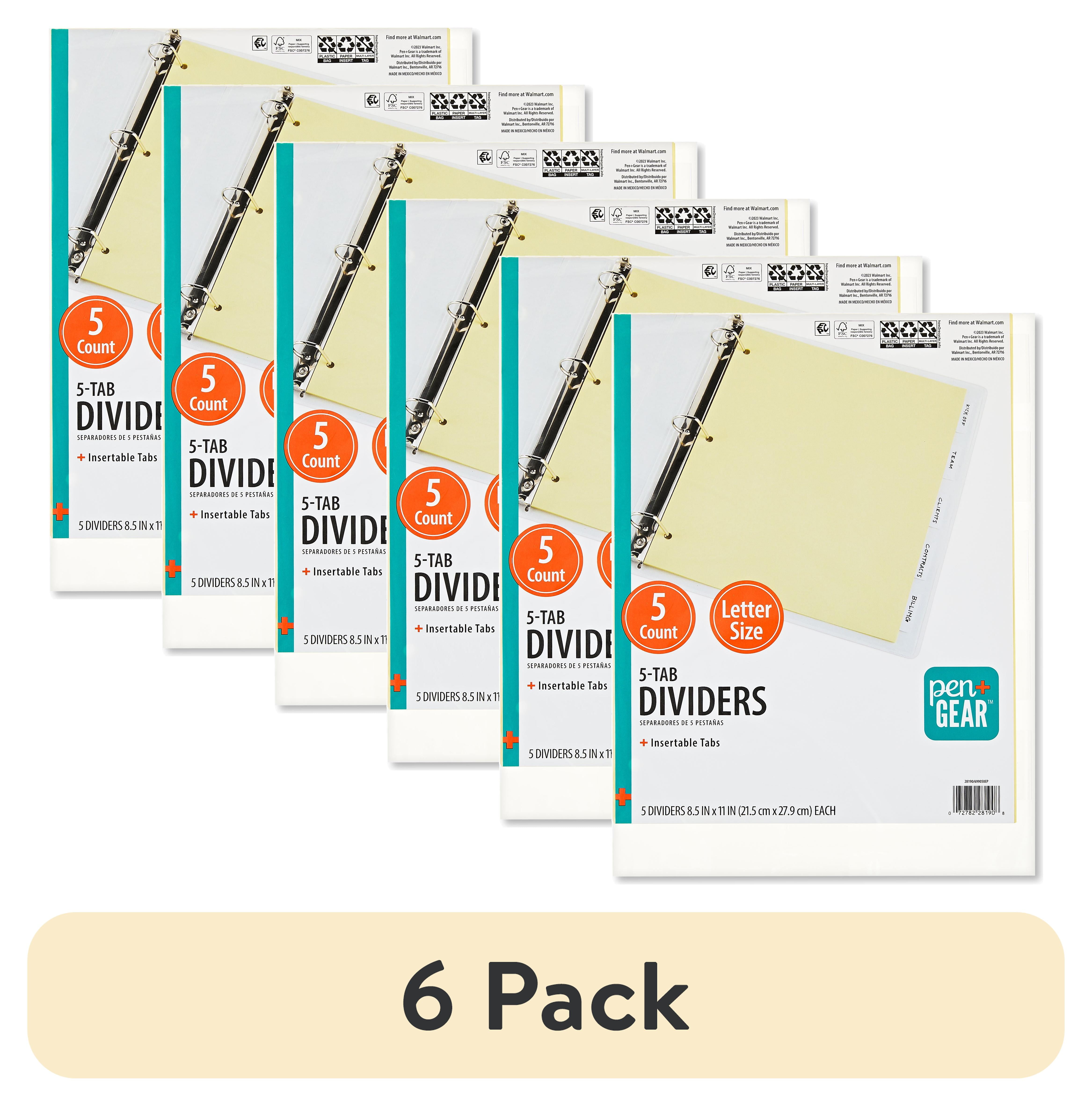 (6 pack) Pen+Gear 5-Tab Insertable Dividers Buff Paper, Clear Tabs, 1 ...
