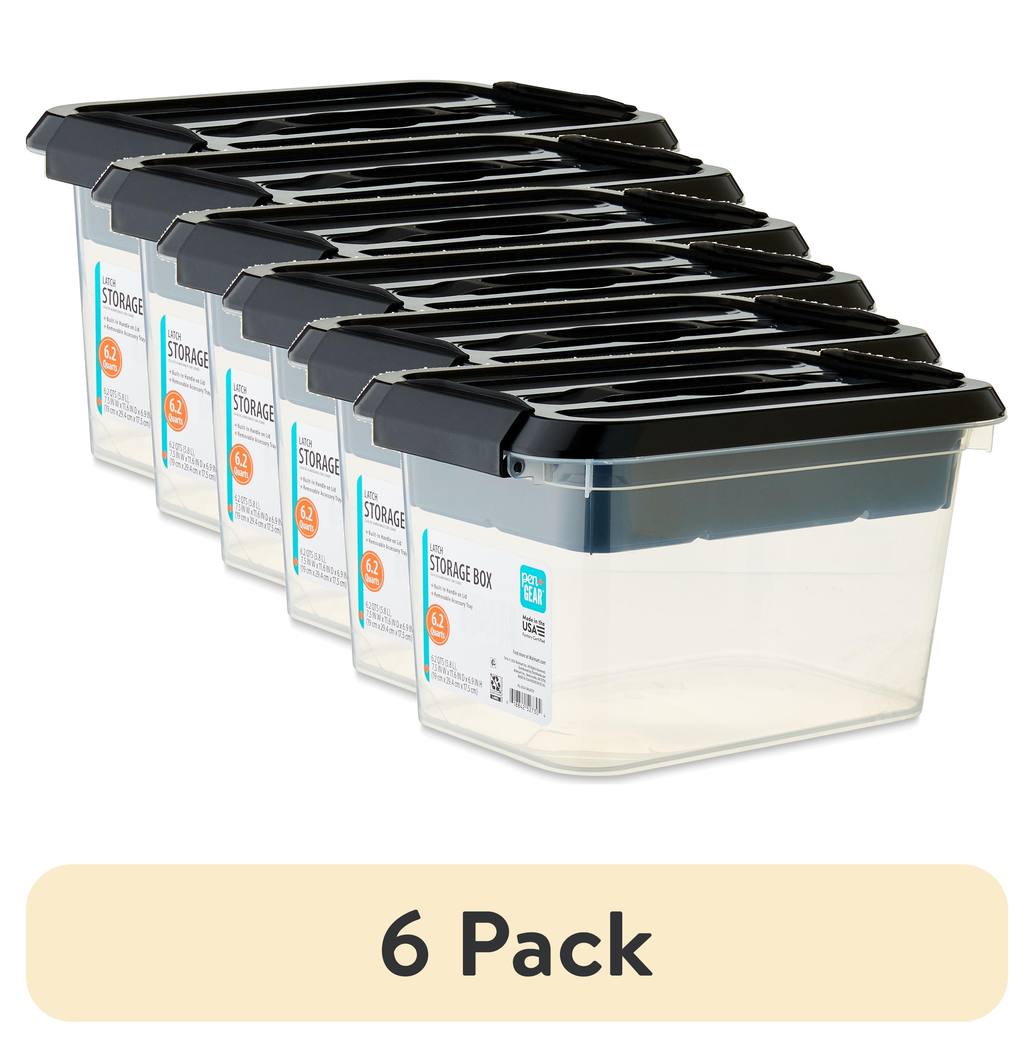 (6 pack) Pen+Gear 6.2 Quart Plastic Latch Storage Box, Clear with Black ...