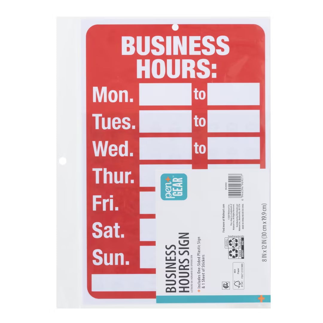 Pen+Gear Business Operating Hours Sign, 8"x12" - Complete with Numbers ...