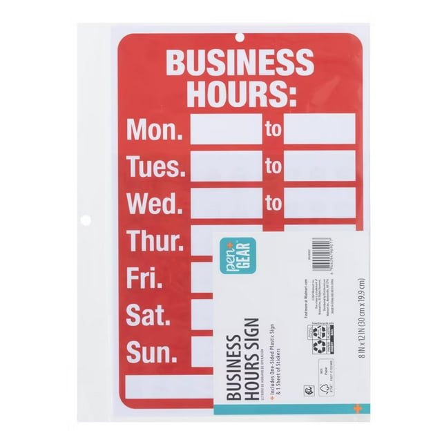 Pen+Gear Business Operating Hours Sign, 8"x12" - Complete with Numbers ...