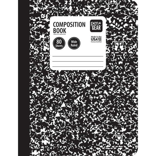 Pen+Gear 80 Sheets Marble Composition Book, 9.75 x 7.5 Wide Ruled ...