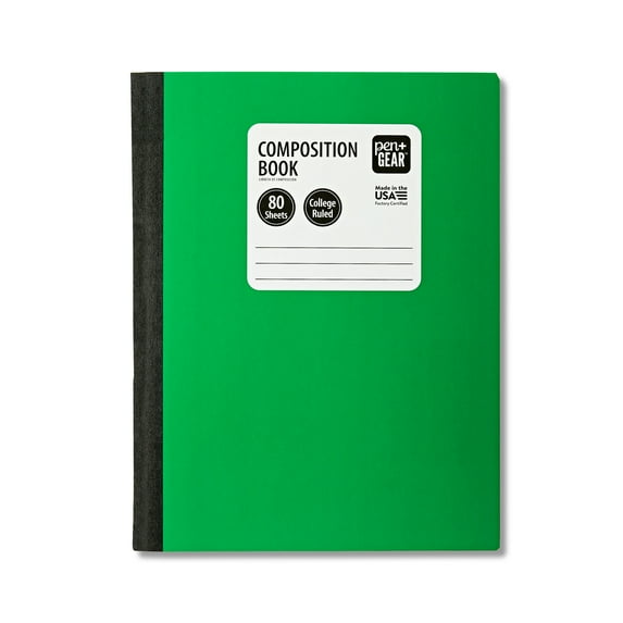 Pen+Gear College Rule Composition Book, 7.5" x 9.75", Green, 80 Sheets ...
