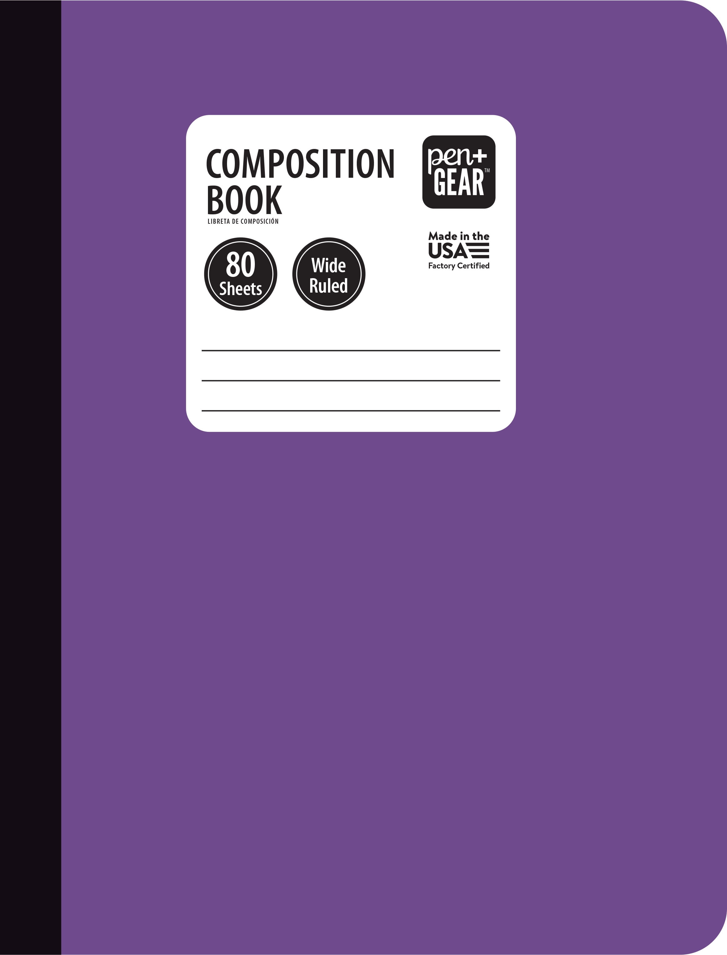 Pen + Gear 80ct Purple Composition Book, 9.75 x 7.5 Wide Ruled ...